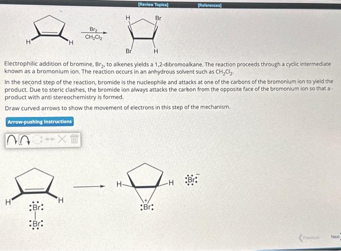 Solved Electrophilic addition of bromine, Br2, to alkenes | Chegg.com