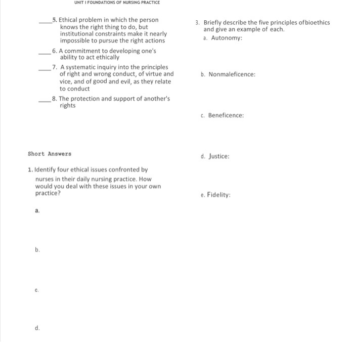 Solved Values, Ethics, and Advocacy MATCHING EXERCISES Match | Chegg.com