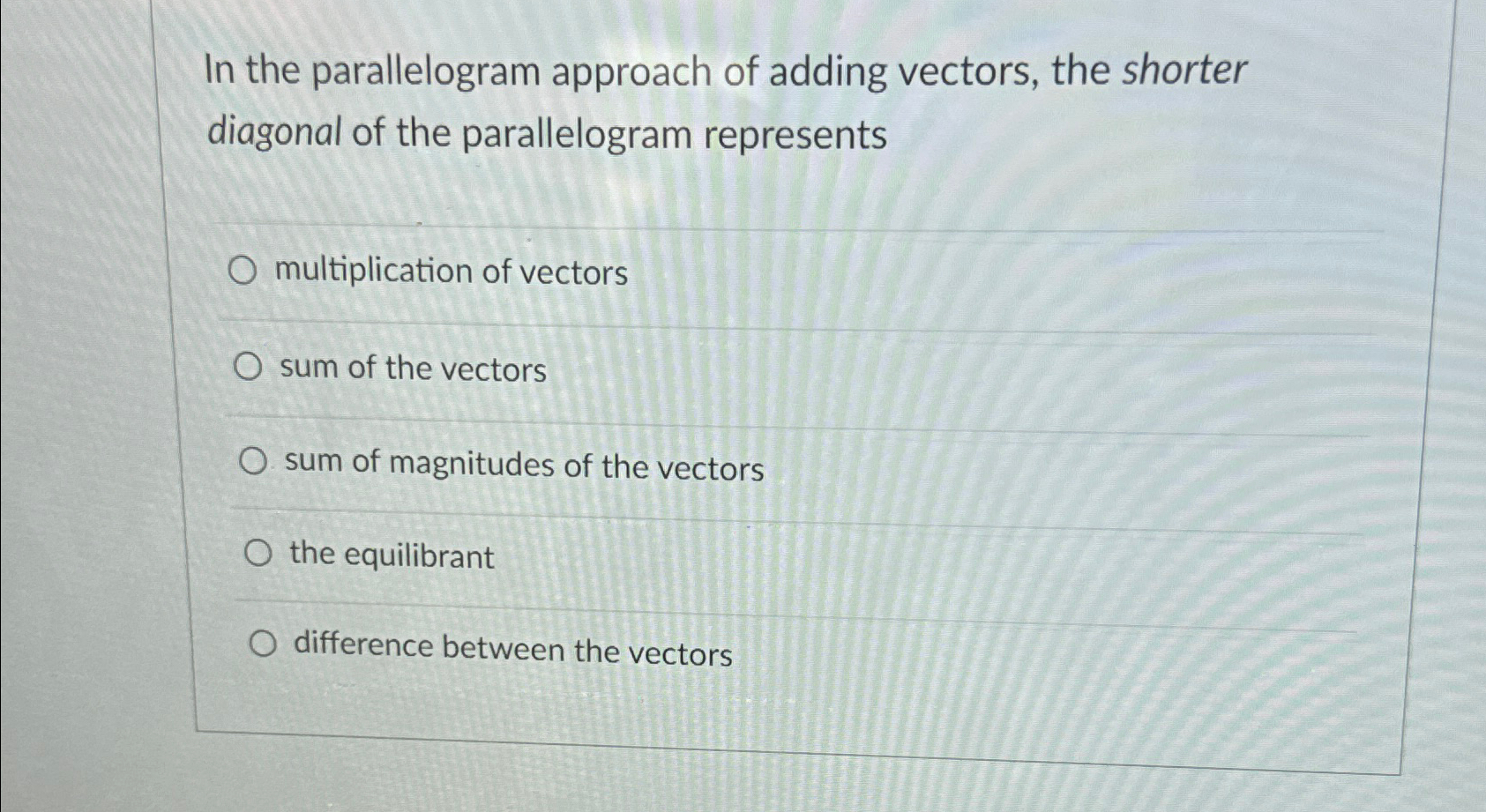Solved In the parallelogram approach of adding vectors, the | Chegg.com