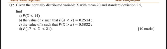Solved velitial studies Q2. Given the normally distributed | Chegg.com