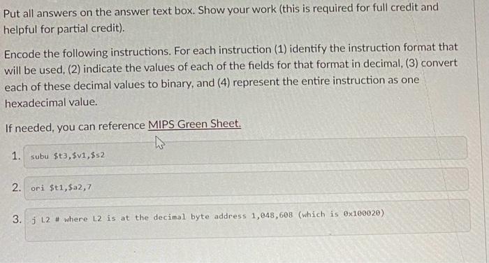 Solved Put all answers on the answer text box. Show your | Chegg.com