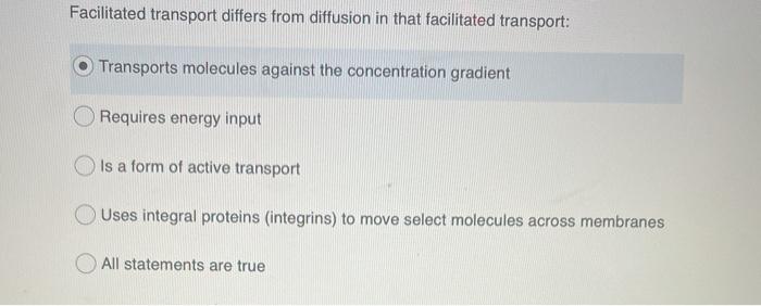 Solved Facilitated transport differs from diffusion in that | Chegg.com