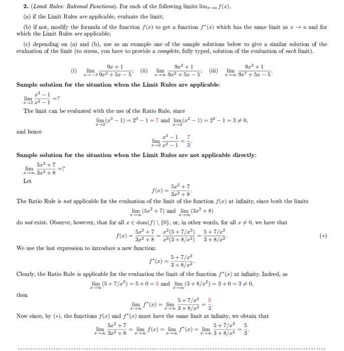 Solved 2. (Limit Rules: Rational Functions). For each of the | Chegg.com