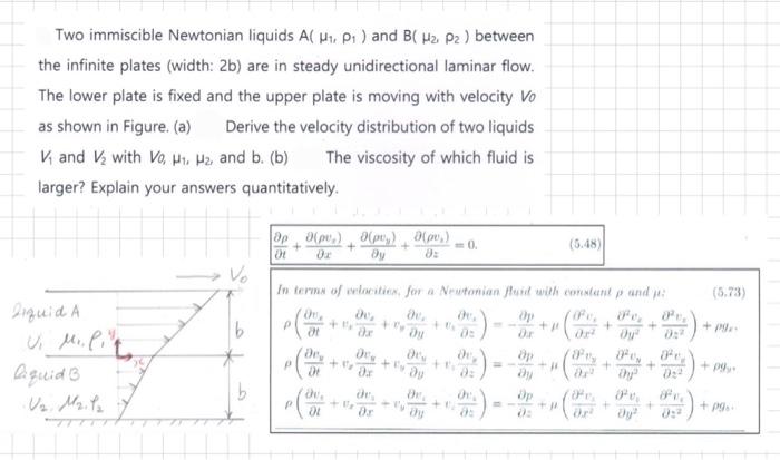 Solved Two immiscible Newtonian liquids A(μ1,ρ1) and | Chegg.com