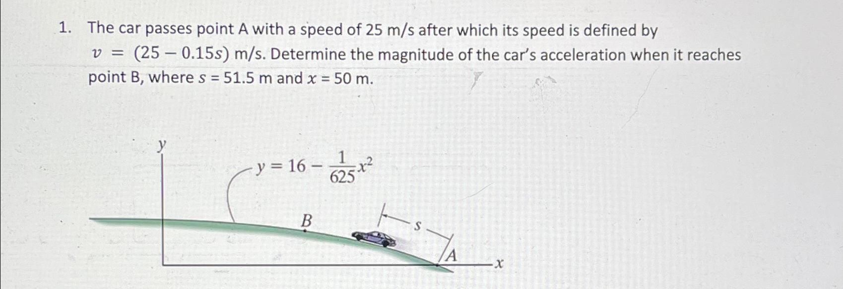 Solved The car passes point A with a speed of 25ms ﻿after | Chegg.com