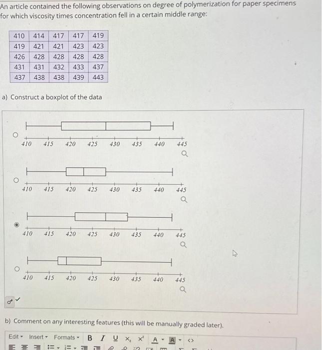 Solved An Article Contained The Following Observations On