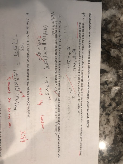 Solved Standard plate count. Include formulas and | Chegg.com