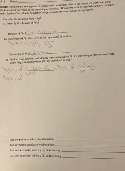 Solved 1. Contider the function f(x)=x2x2 a) Dleetify the | Chegg.com