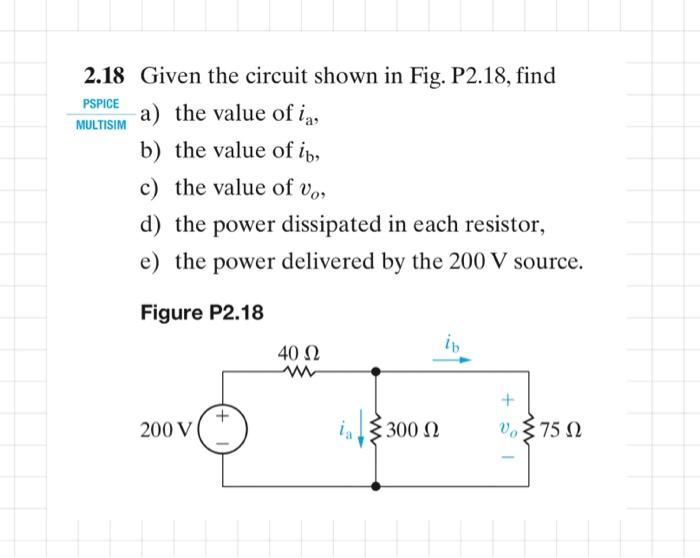 Solved 2.18 Given the circuit shown in Fig. P2.18, find | Chegg.com