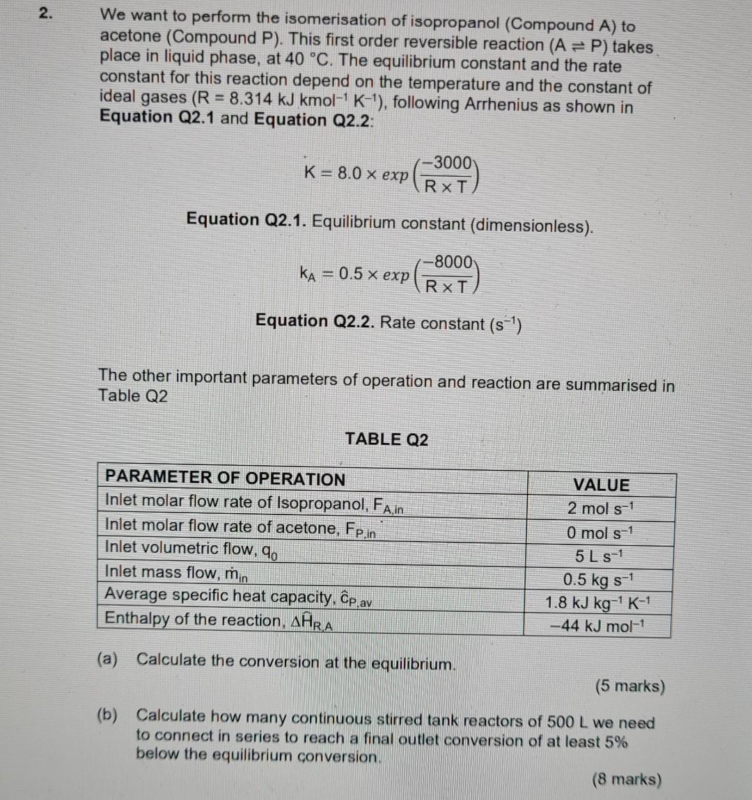 Solved We want to perform the isomerisation of isopropanol | Chegg.com