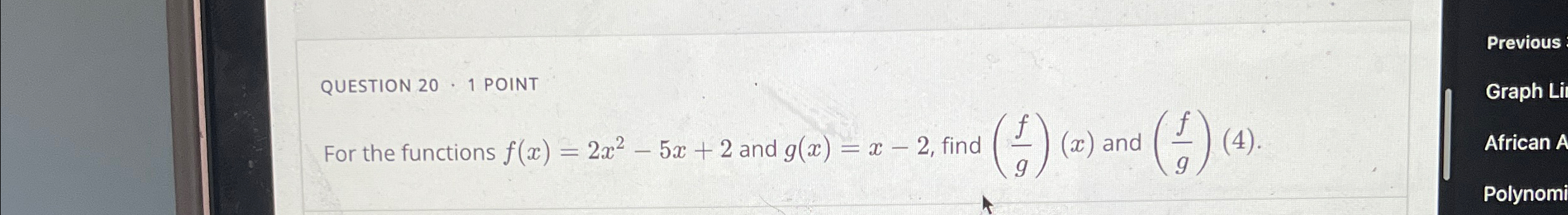 Solved QUESTION 20 - 1 POINTFor the functions f(x)=2x2-5x+2 | Chegg.com Solved QUESTION 20 - 1 POINTFor the functions f(x)=2x2-5x+2 | Chegg.com