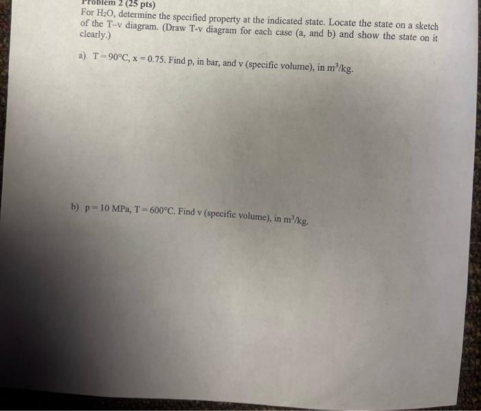 Solved For H2O, determine the specified property at the | Chegg.com
