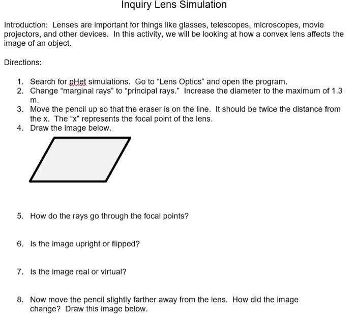 Inquiry Lens Simulation Introduction: Lenses are | Chegg.com