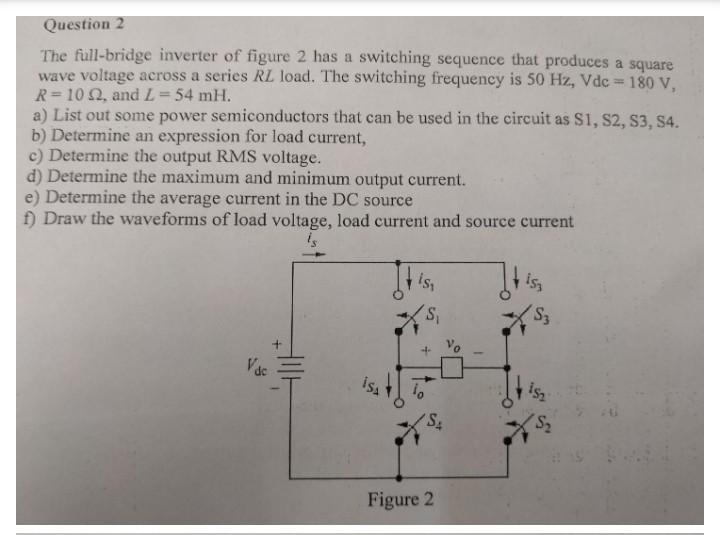 Solved The full-bridge inverter of figure 2 has a switching | Chegg.com