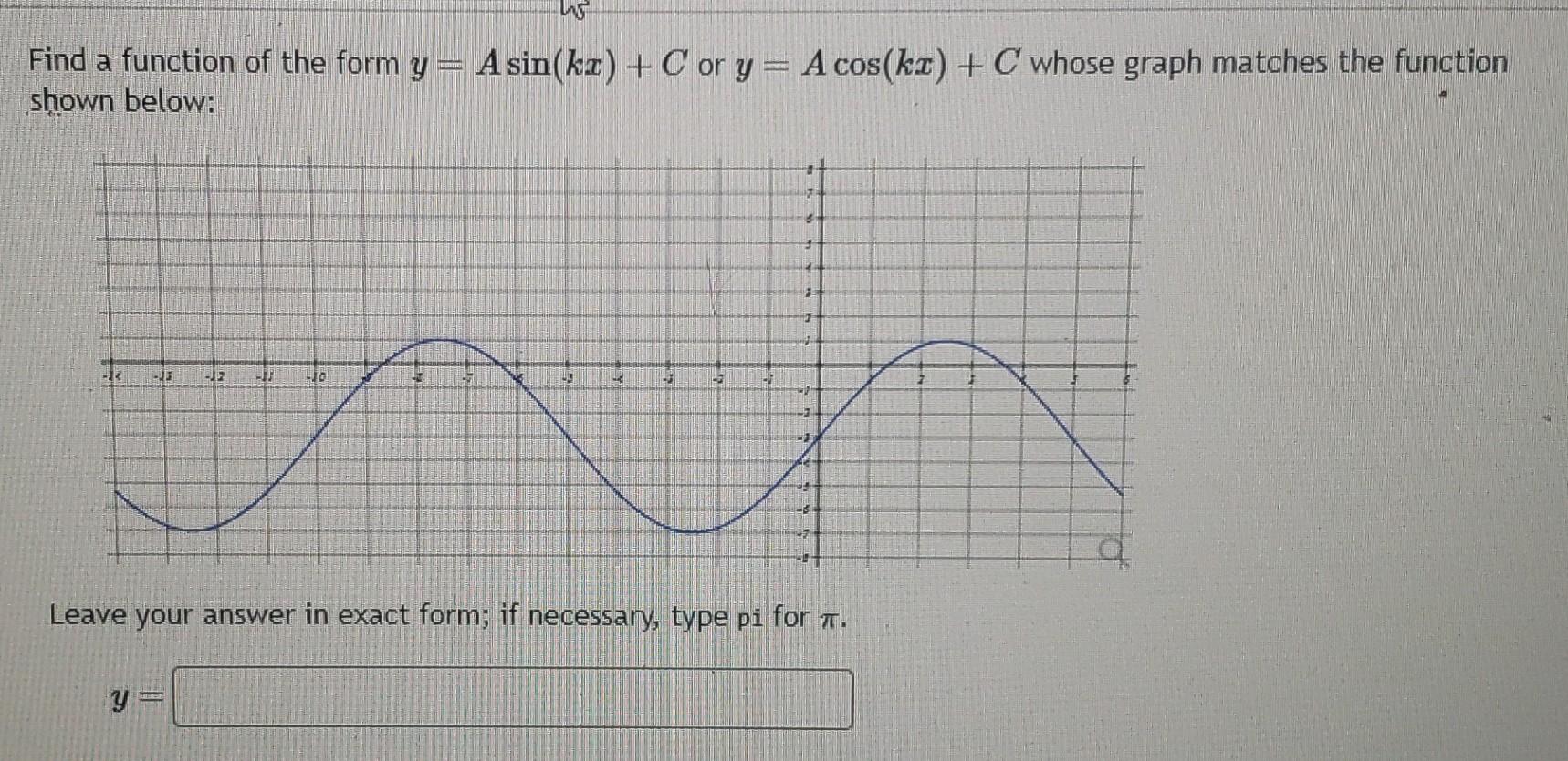 Solved Find a function of the form \\( y=A \\sin (k x)+C \\) | Chegg ...
