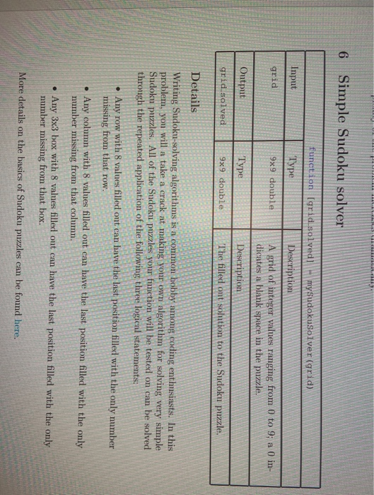 Solved 6 Simple Sudoku solver Input function Igrid.solved] | Chegg.com