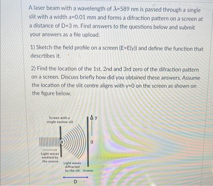 Solved A laser beam with a wavelength of λ=589 nm is passed | Chegg.com
