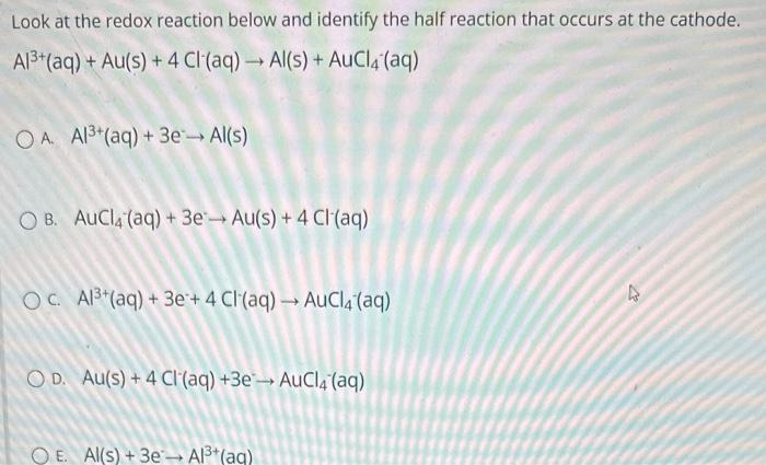 Solved Look at the redox reaction below and identify the | Chegg.com