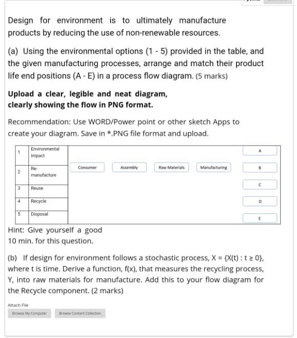 Save Awe Question 7 7 points Design for environment | Chegg.com