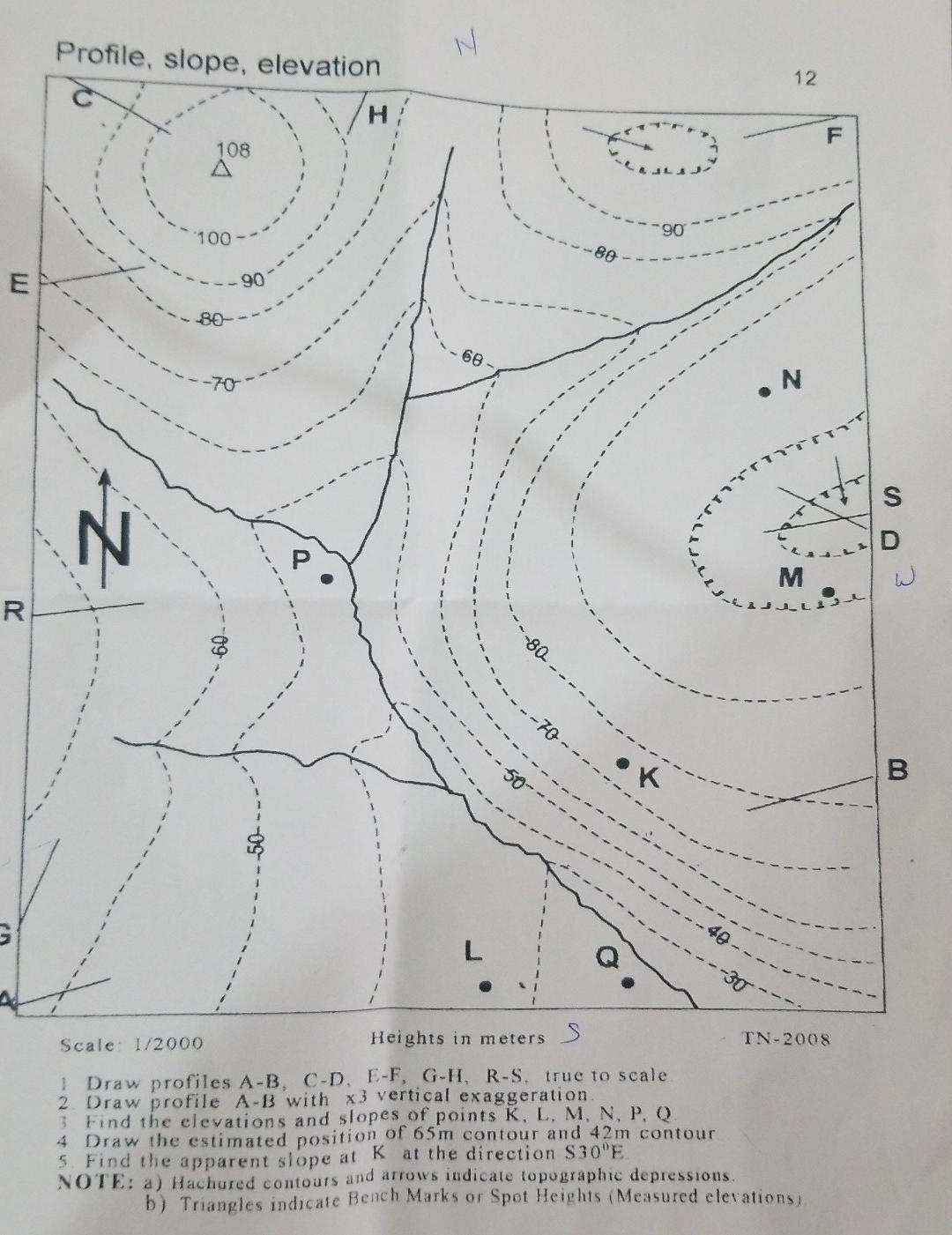 Solved Profile, slope elevation 1 Draw profiles A-B, C-D, | Chegg.com
