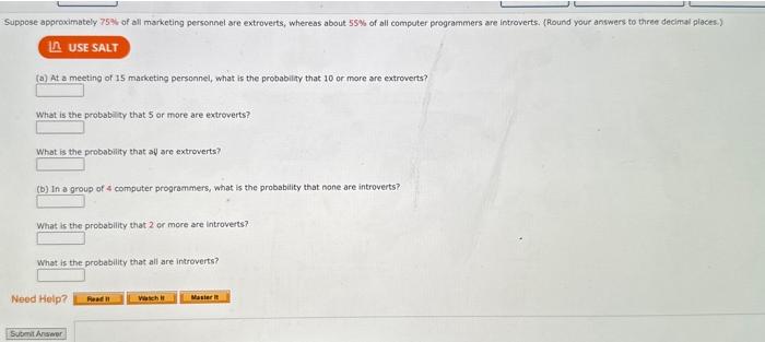 Solved Suppose Approximately 75 Of All Marketing Personnel 