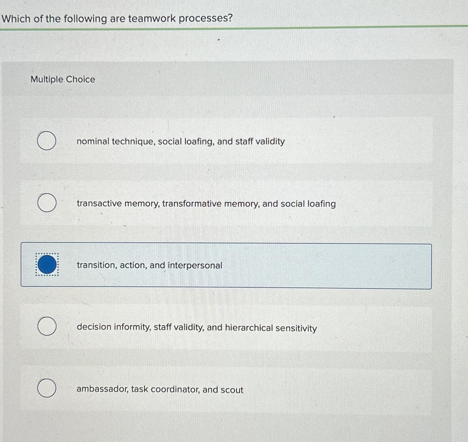 Solved Which of the following are teamwork | Chegg.com