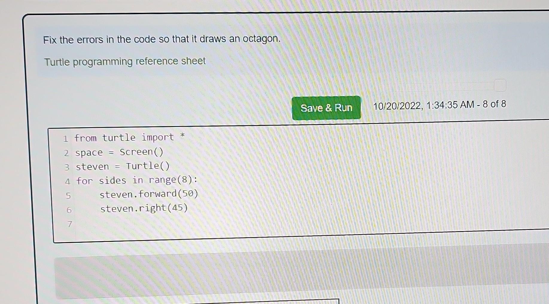 Solved Fix the errors in the code so that it draws an | Chegg.com