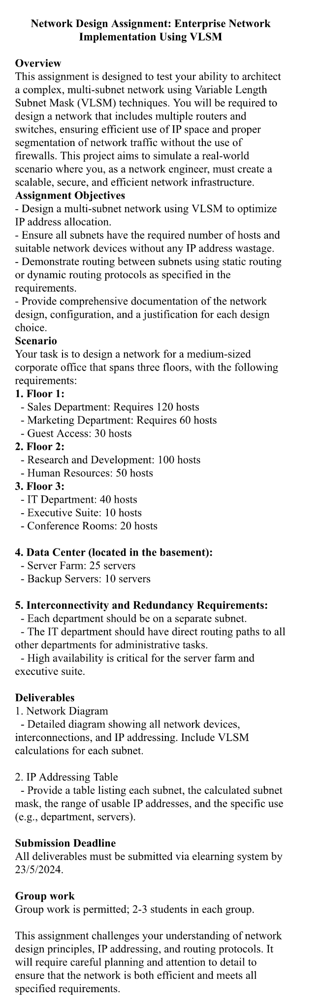Solved Network Design Assignment: Enterprise Network | Chegg.com