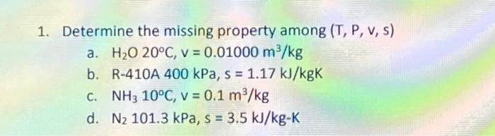 Solved Determine the missing property among (T,P,v,s) a. | Chegg.com