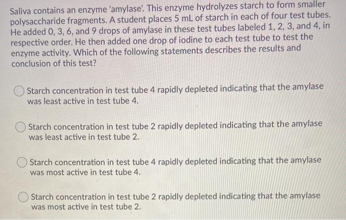 Solved Saliva contains an enzyme 'amylase. This enzyme | Chegg.com