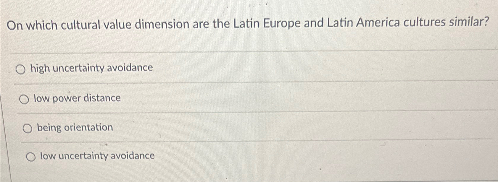Solved On which cultural value dimension are the Latin | Chegg.com