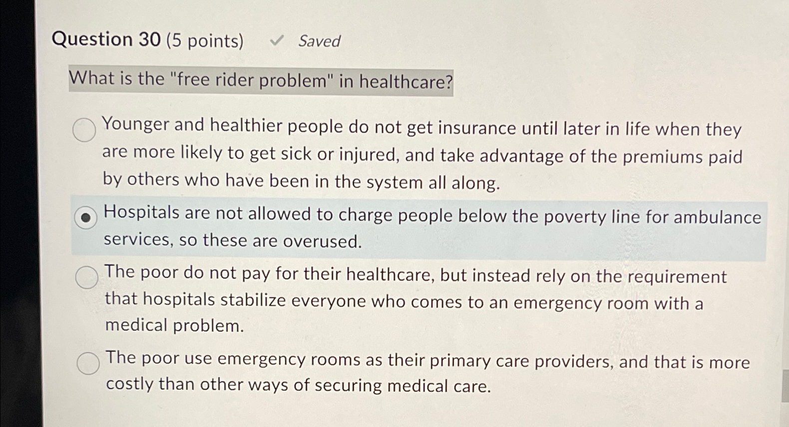 Solved Question 30 (5 ﻿points) ﻿SavedWhat is the "free | Chegg.com