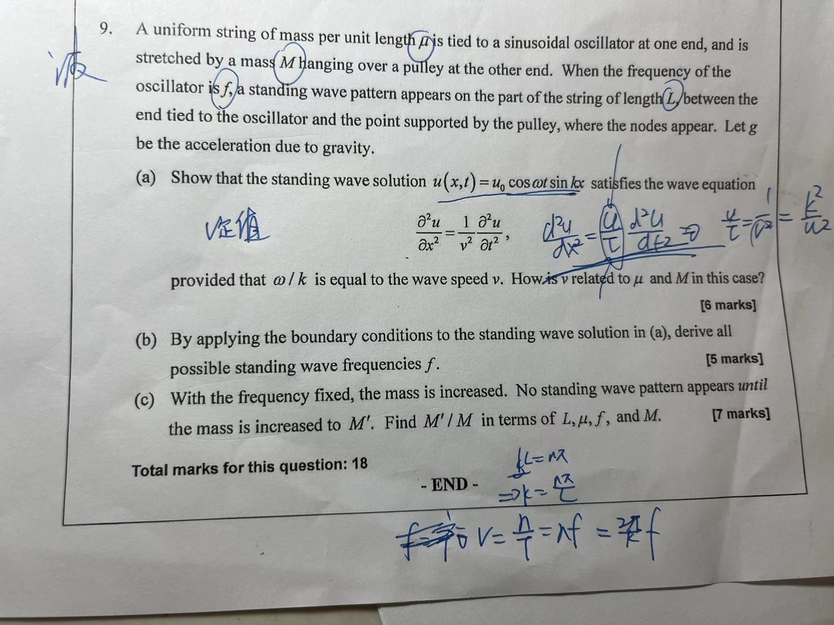 Solved A uniform string of mass per unit length is tied to a | Chegg.com
