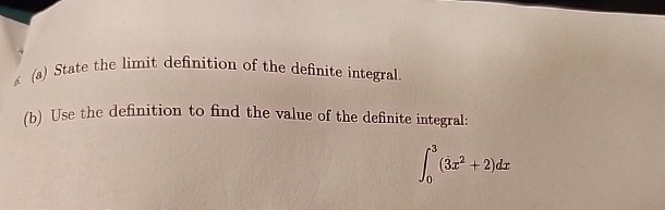 Solved (a) ﻿State the limit definition of the definite | Chegg.com