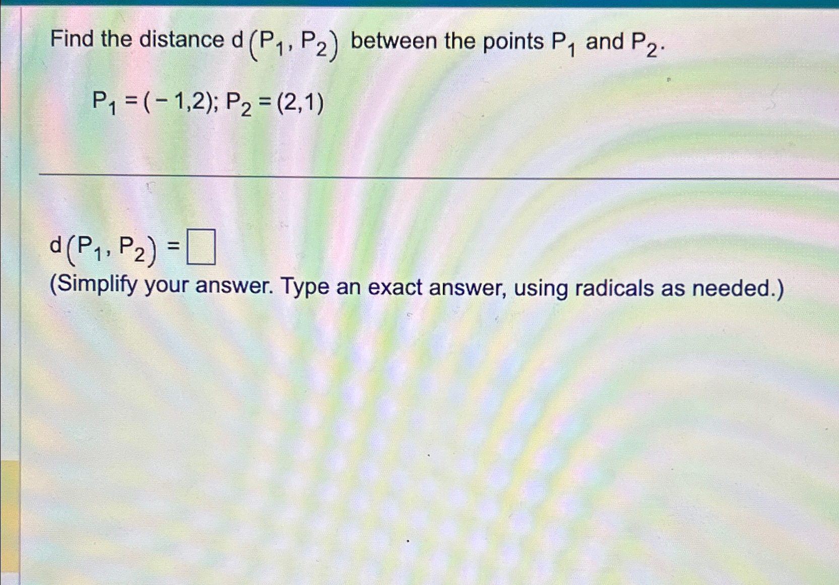 Solved Find the distance d(P1,P2) ﻿between the points P1 | Chegg.com