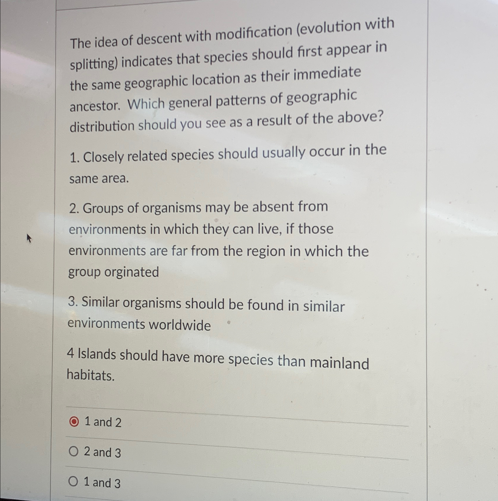 Solved The idea of descent with modification (evolution with | Chegg.com