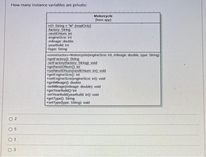 Solved How many instance variables are private: | Chegg.com