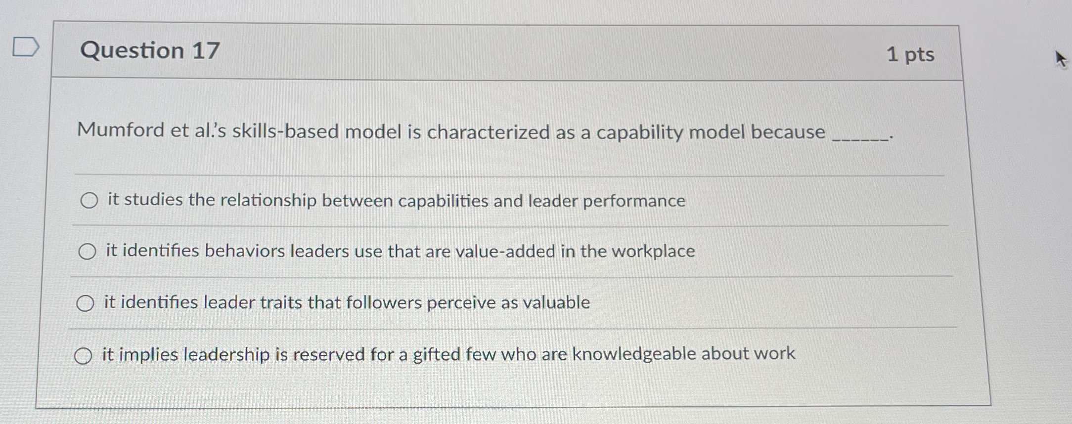 Solved Question 171 ﻿ptsMumford et al.'s skills-based model | Chegg.com