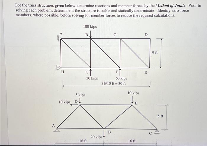 Solved For the truss structures given below, determine | Chegg.com