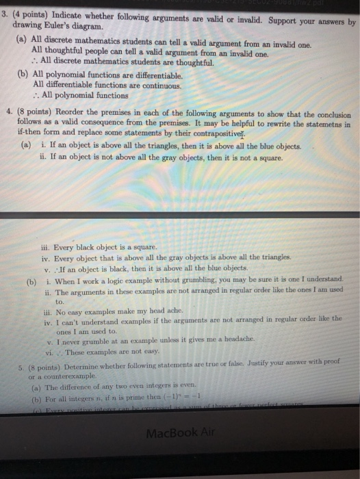 Solved 3. (4 points) Indicate whether following arguments | Chegg.com
