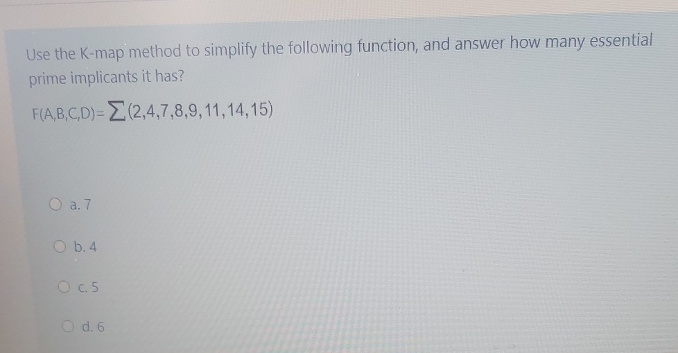 Solved Use the K-map method to simplify the following | Chegg.com