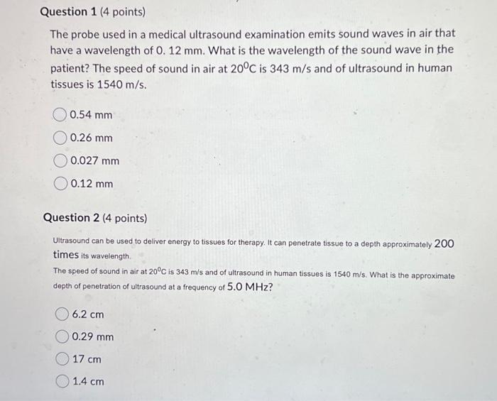 Solved The probe used in a medical ultrasound examination | Chegg.com
