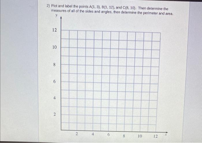 Solved 2) Plot and label the points A(1,3),B(1,12), and | Chegg.com