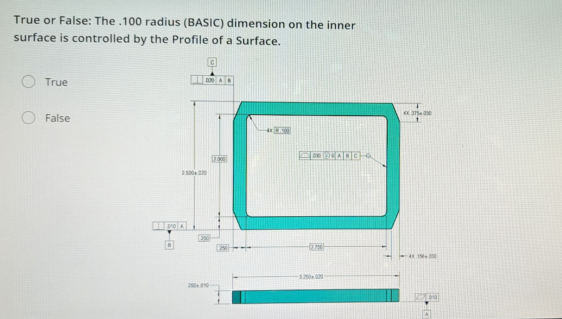 Solved True or False: The .100 ﻿radius (BASIC) ﻿dimension on | Chegg.com