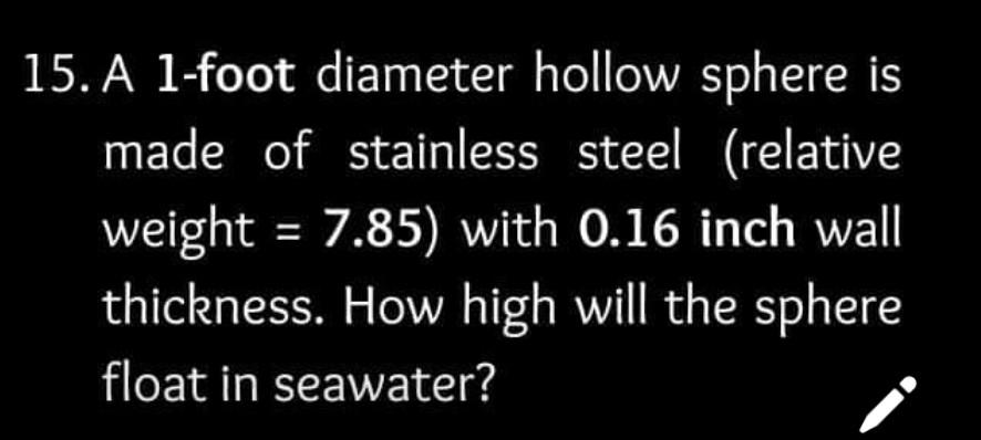 Solved 15. A 1-foot diameter hollow sphere is made of | Chegg.com