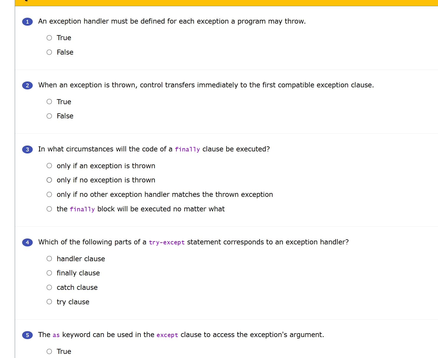Solved An exception handler must be defined for each | Chegg.com
