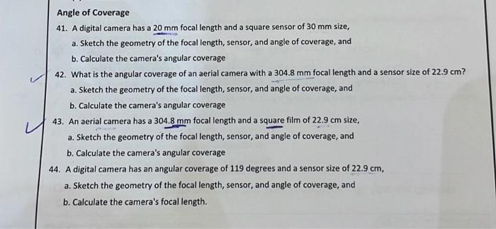 Solved Angle of Coverage 41. A digital camera has a 20 mm | Chegg.com