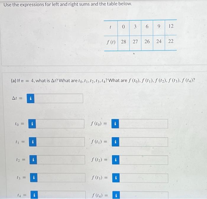 Solved Use the expressions for left and right sums and the | Chegg.com