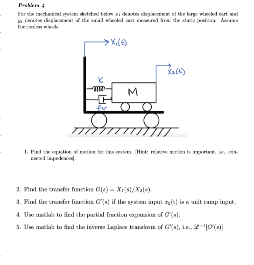 Problem 4For the mechanical system sketched below x1 | Chegg.com