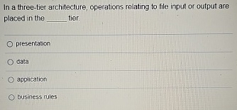 Solved In a three-tier architecture, operations relating to | Chegg.com